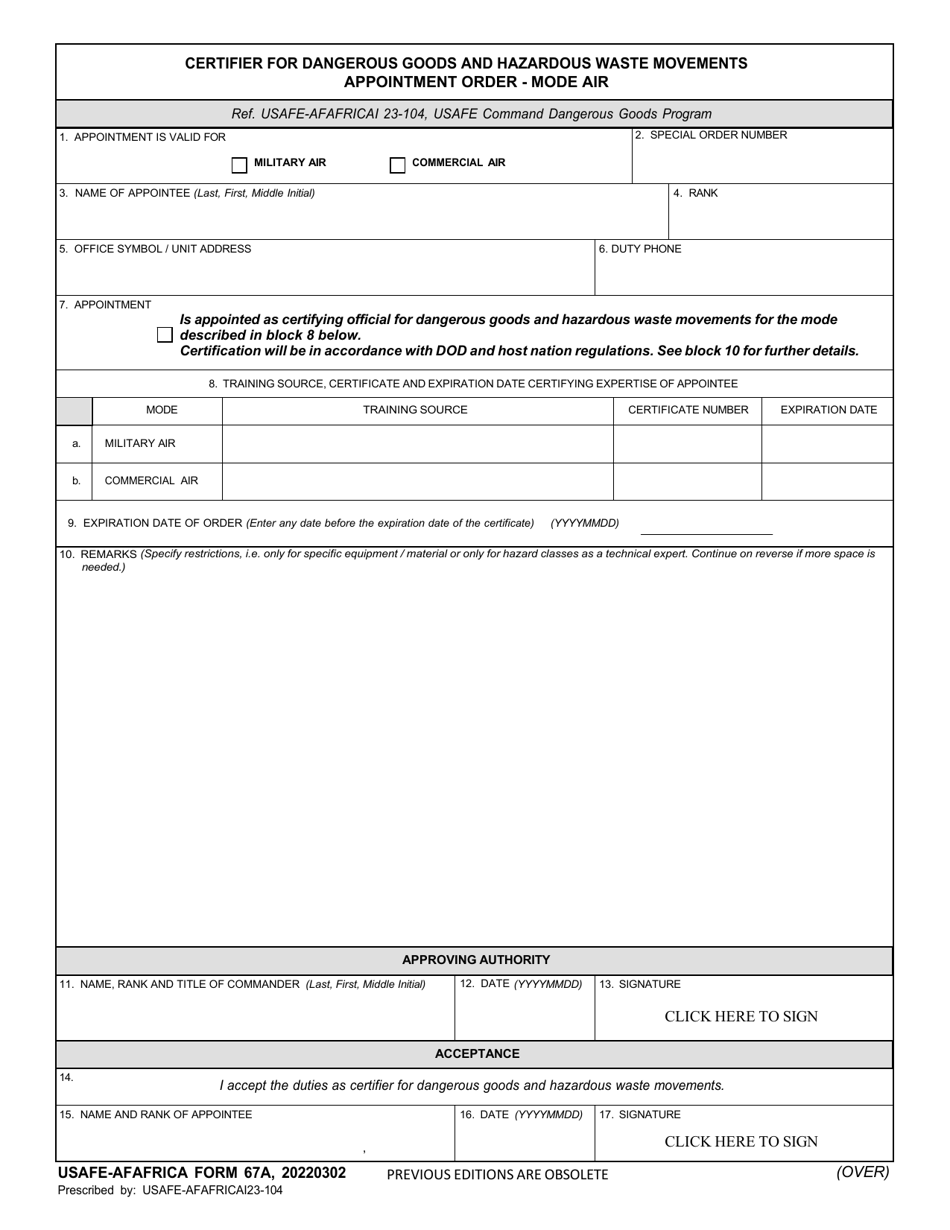 USAFE-AFAFRICA Form 67A - Fill Out, Sign Online and Download Fillable ...