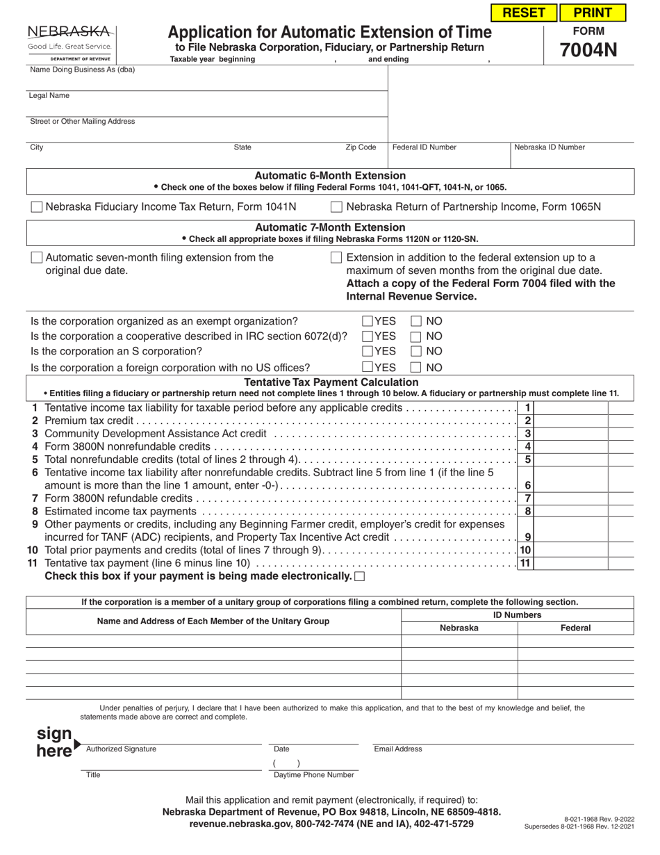 Form 7004N - Fill Out, Sign Online and Download Fillable PDF, Nebraska ...