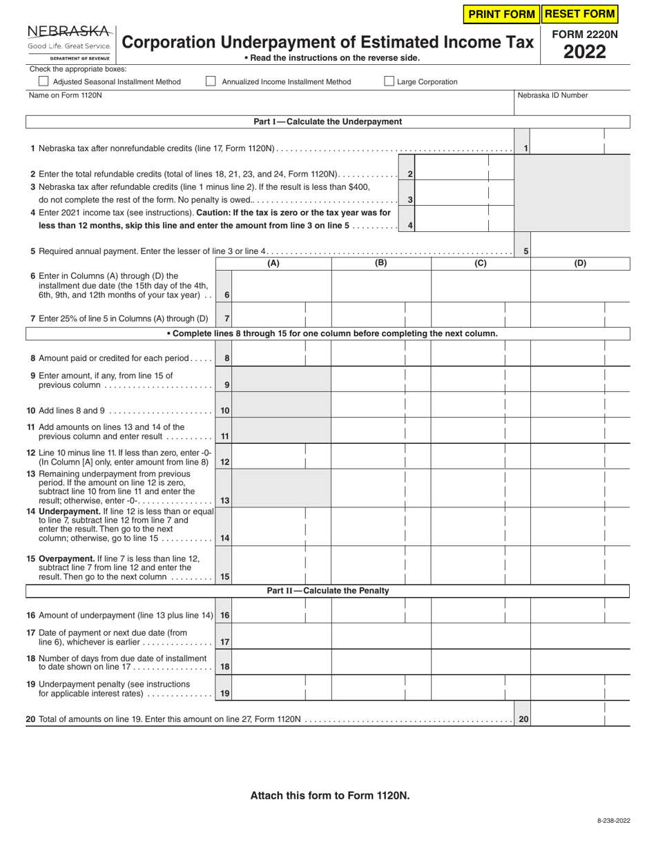 Form 2220N Download Fillable PDF or Fill Online Corporation ...