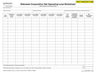 Nebraska Nebraska Corporation Net Operating Loss Worksheet - Fill Out ...