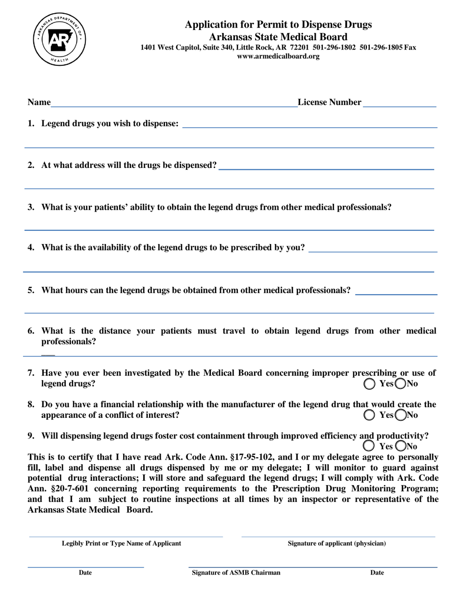 Arkansas Application for Permit to Dispense Drugs Download Fillable PDF ...