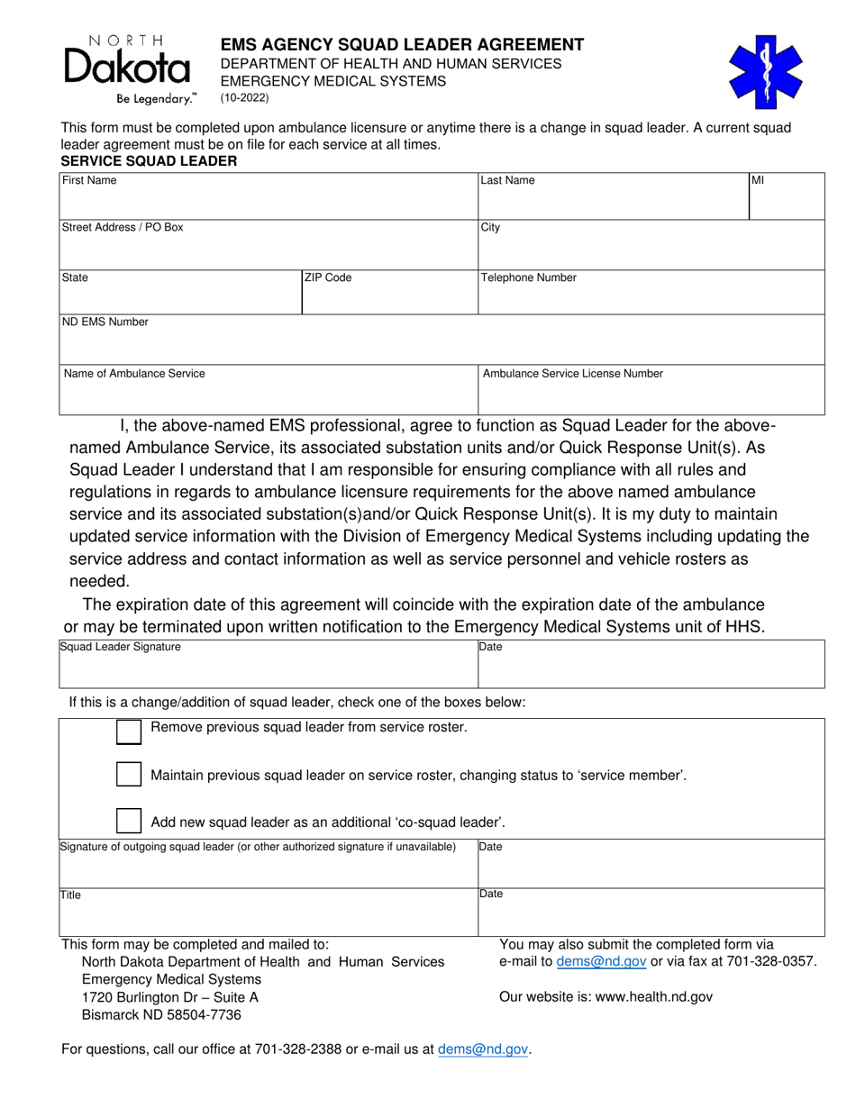 North Dakota EMS Agency Squad Leader Agreement - Fill Out, Sign Online ...