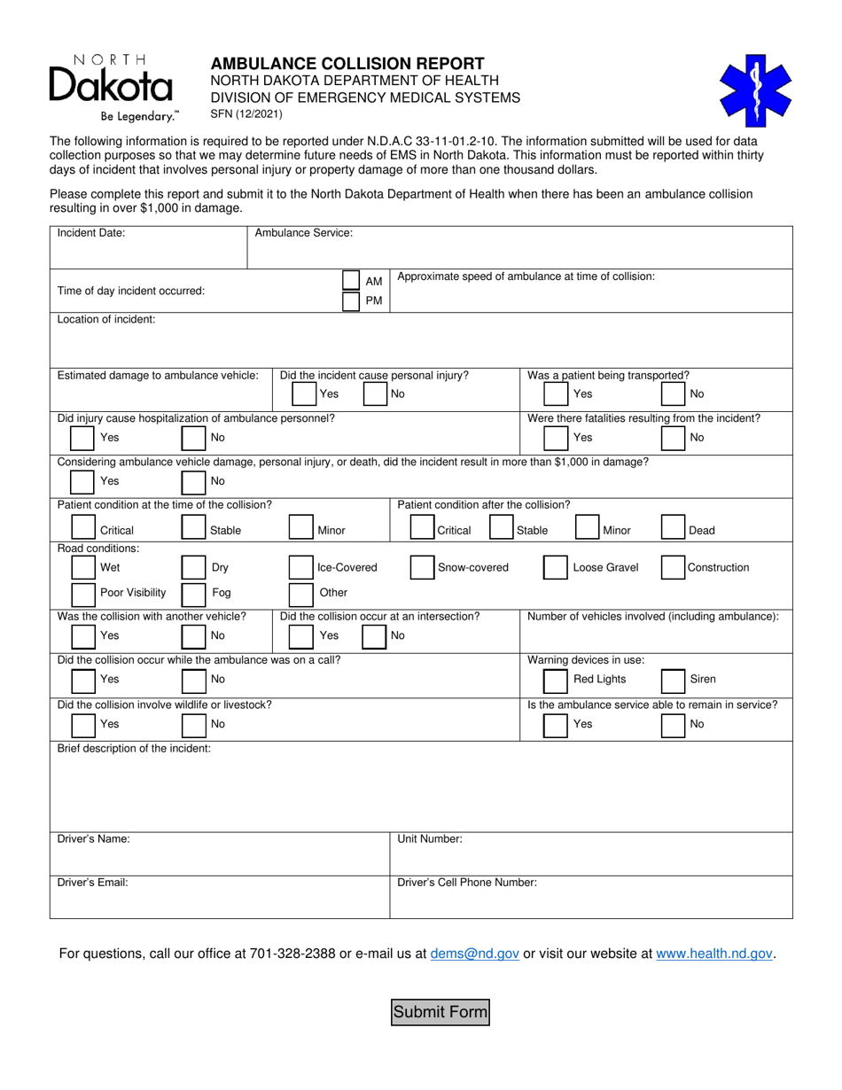 North Dakota Ambulance Collision Report - Fill Out, Sign Online and ...