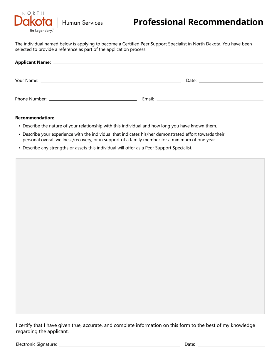 North Dakota Professional Recommendation - Fill Out, Sign Online and ...