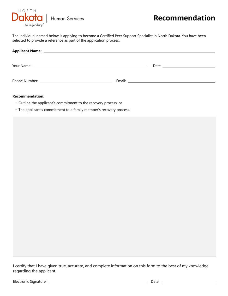 North Dakota Recommendation - Fill Out, Sign Online and Download PDF ...