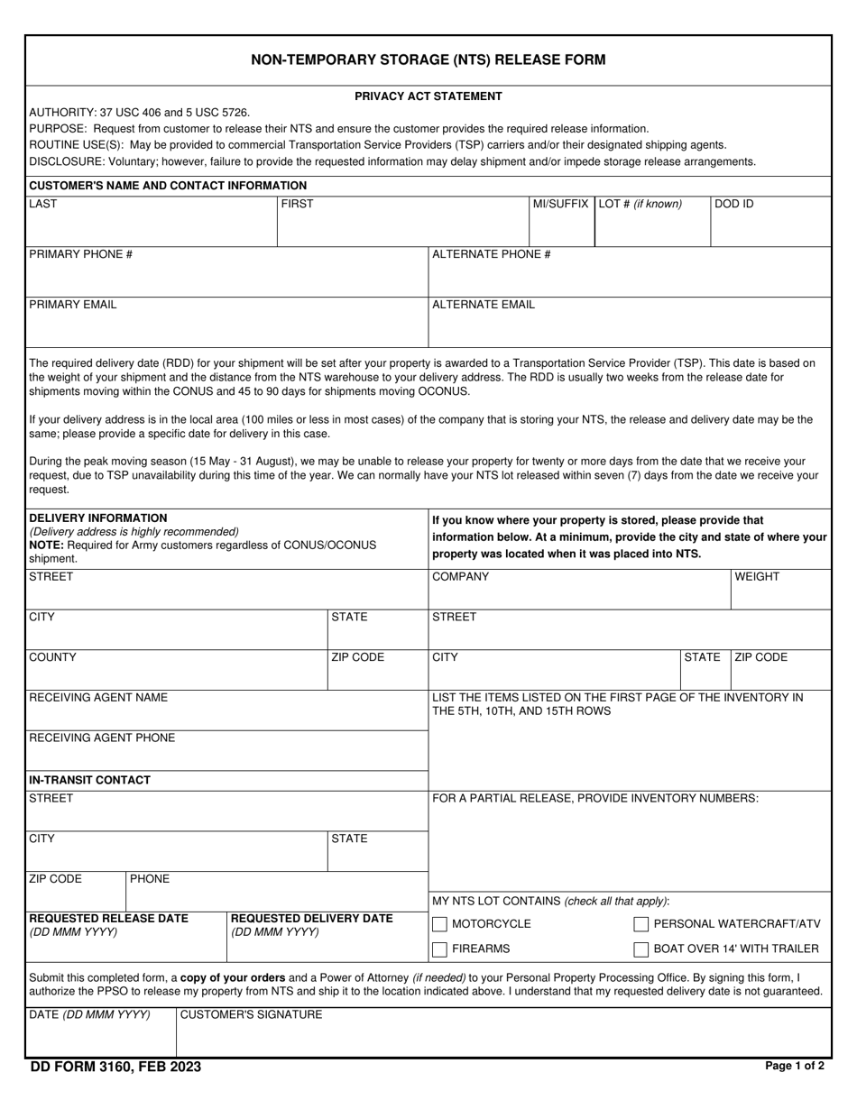 DD Form 3160 - Fill Out, Sign Online and Download Fillable PDF ...