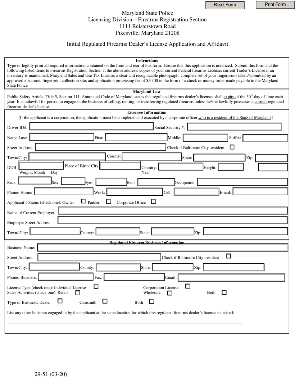 Form 29-51 - Fill Out, Sign Online and Download Printable PDF, Maryland ...