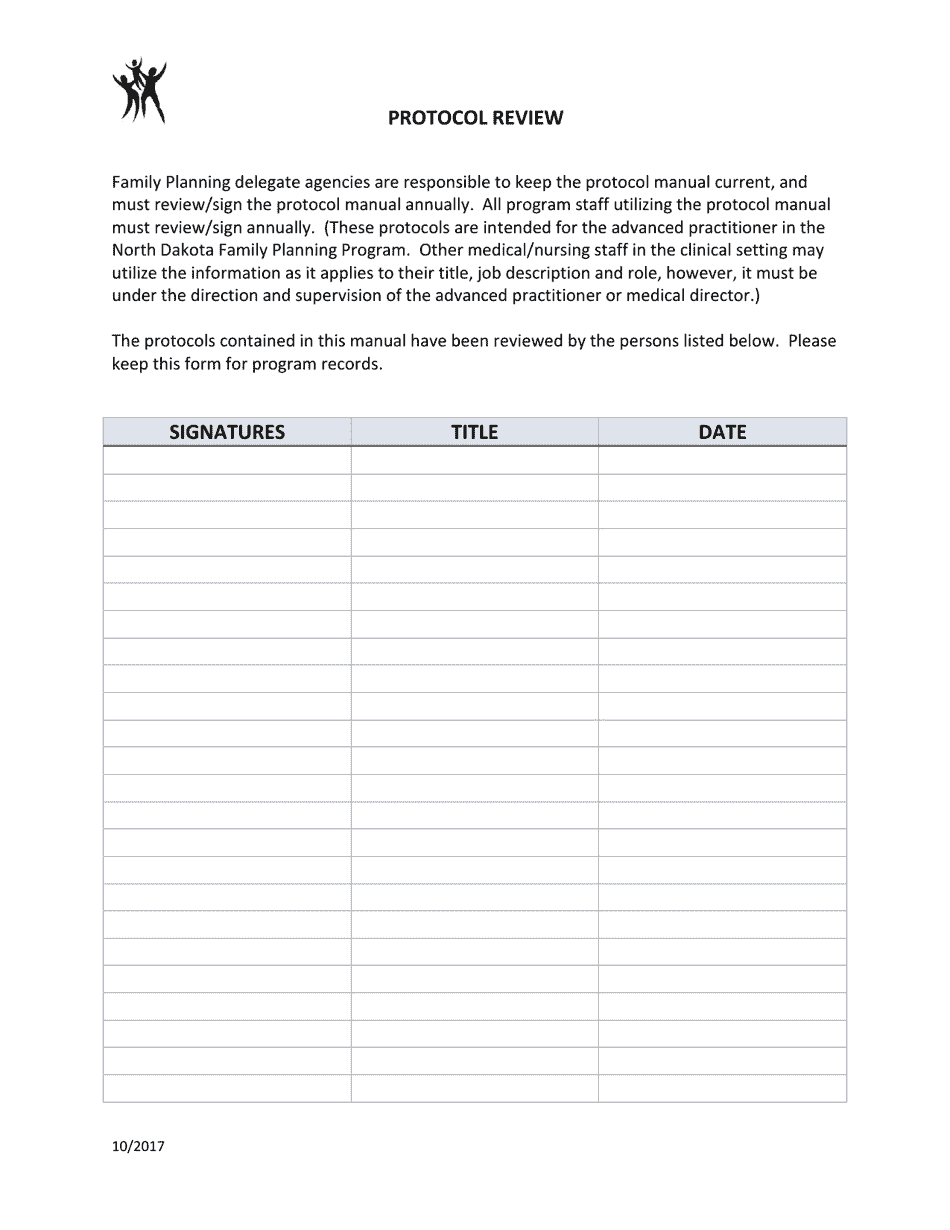 North Dakota Protocol Review Signature Form - Fill Out, Sign Online and ...