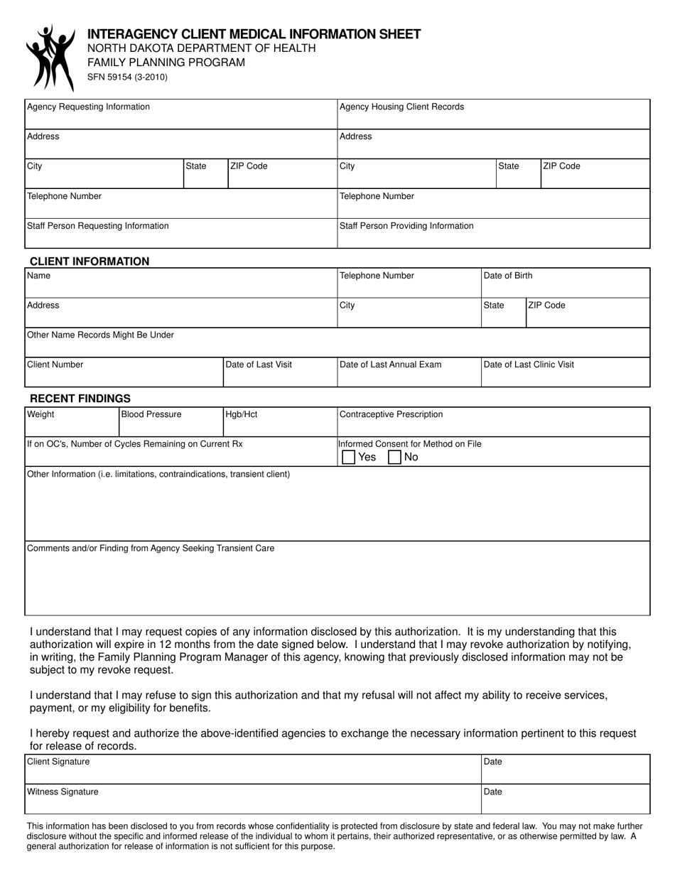 Form SFN59154 - Fill Out, Sign Online and Download Fillable PDF, North ...