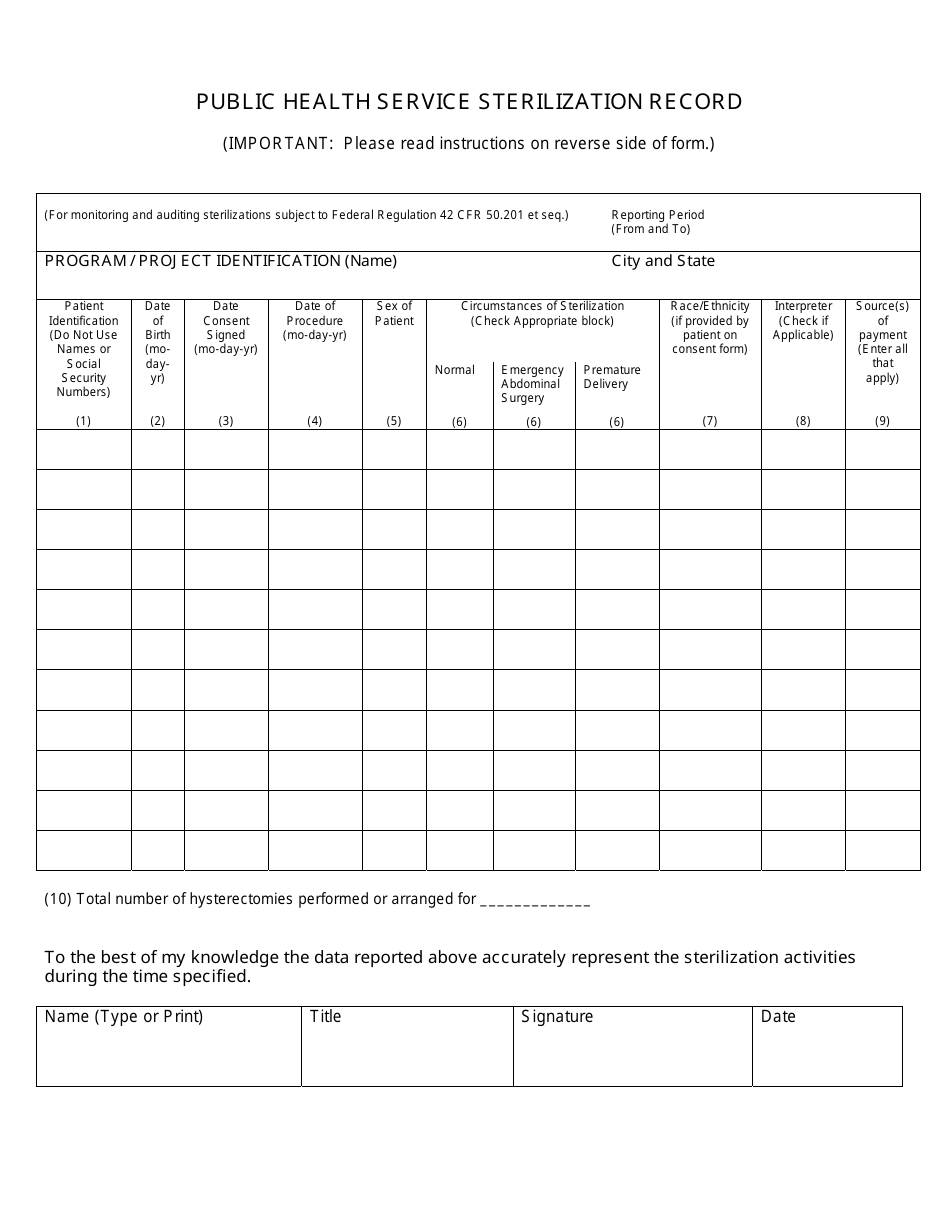 North Dakota Public Health Service Sterilization Record - Fill Out ...