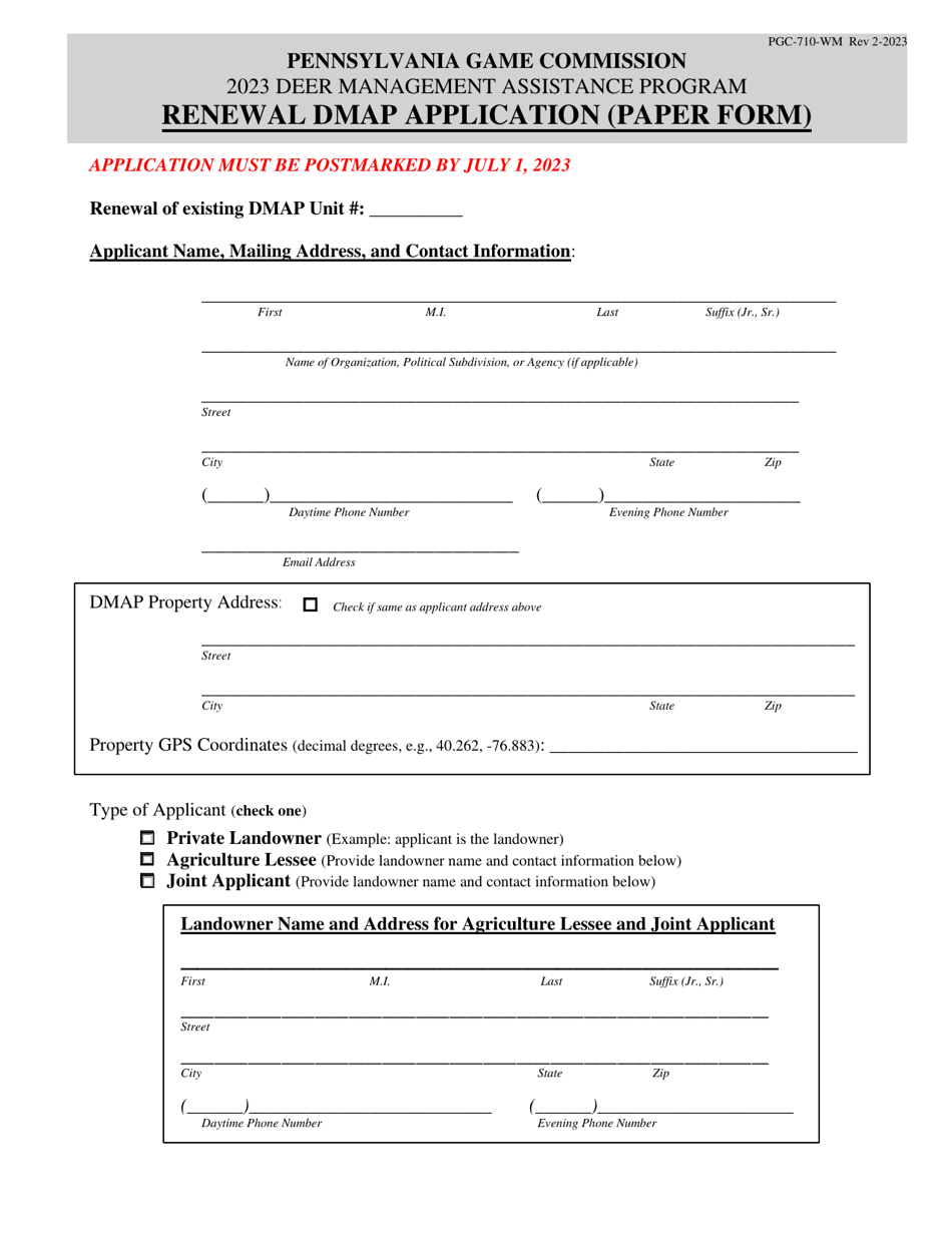 Form PGC-710-WM - 2023 - Fill Out, Sign Online and Download Fillable PDF, Pennsylvania ...