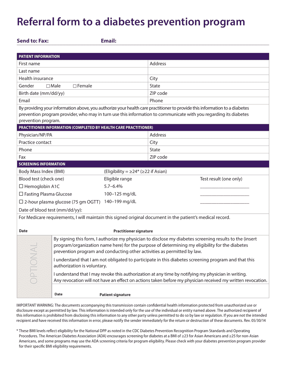 North Dakota Referral Form to a Diabetes Prevention Program - Fill Out ...