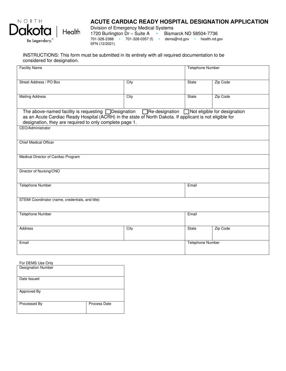 North Dakota Acute Cardiac Ready Hospital Designation Application ...