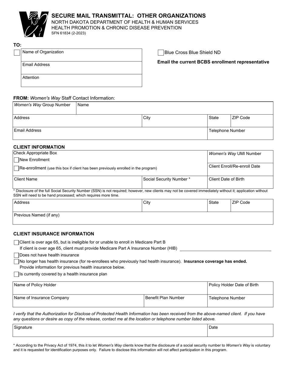 Form SFN61834 - Fill Out, Sign Online and Download Fillable PDF, North ...