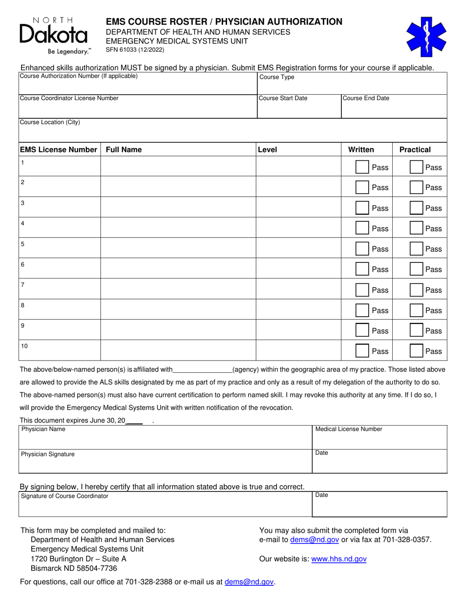 Form SFN61033 - Fill Out, Sign Online and Download Fillable PDF, North ...