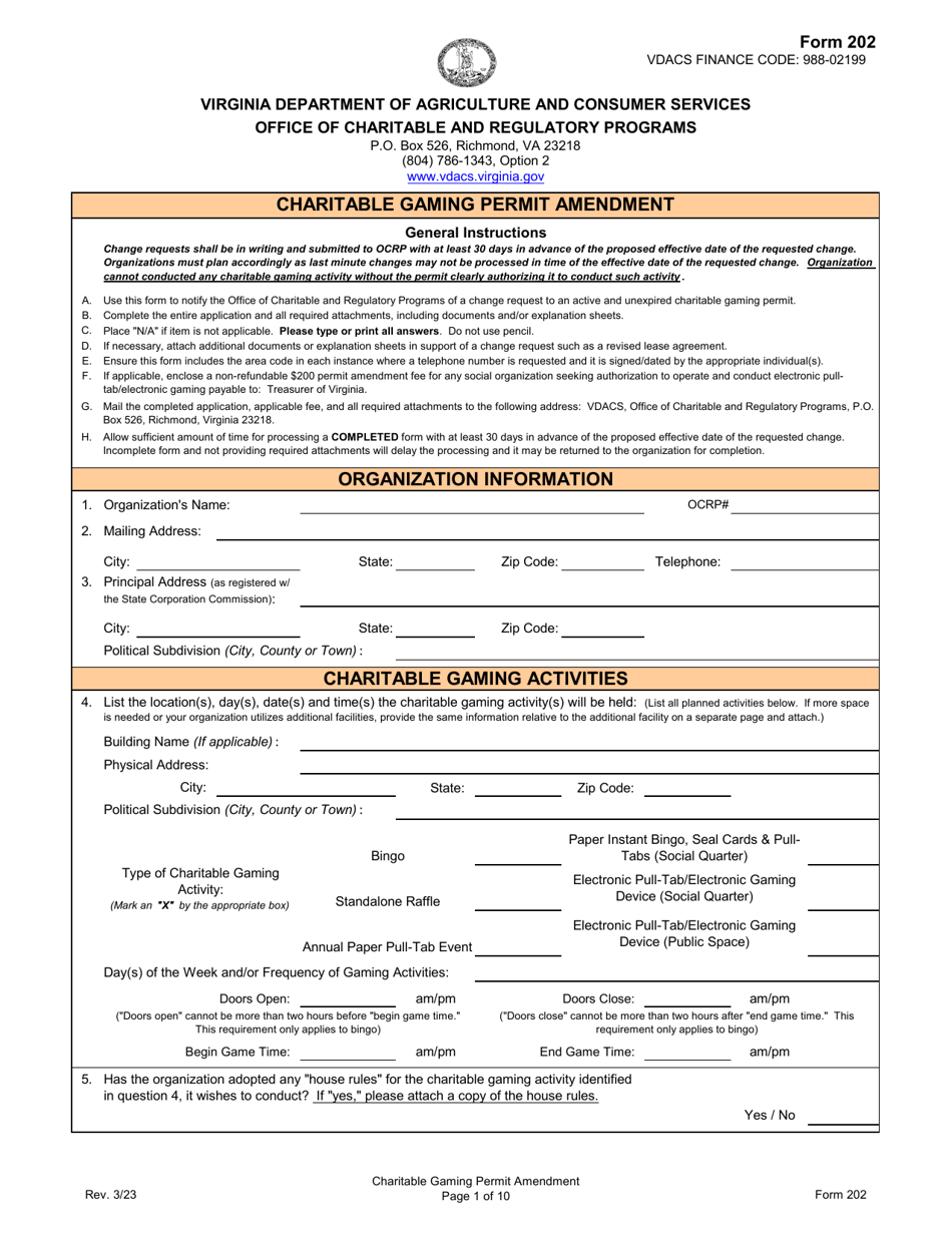 Form 202 Download Printable PDF or Fill Online Charitable Gaming Permit ...