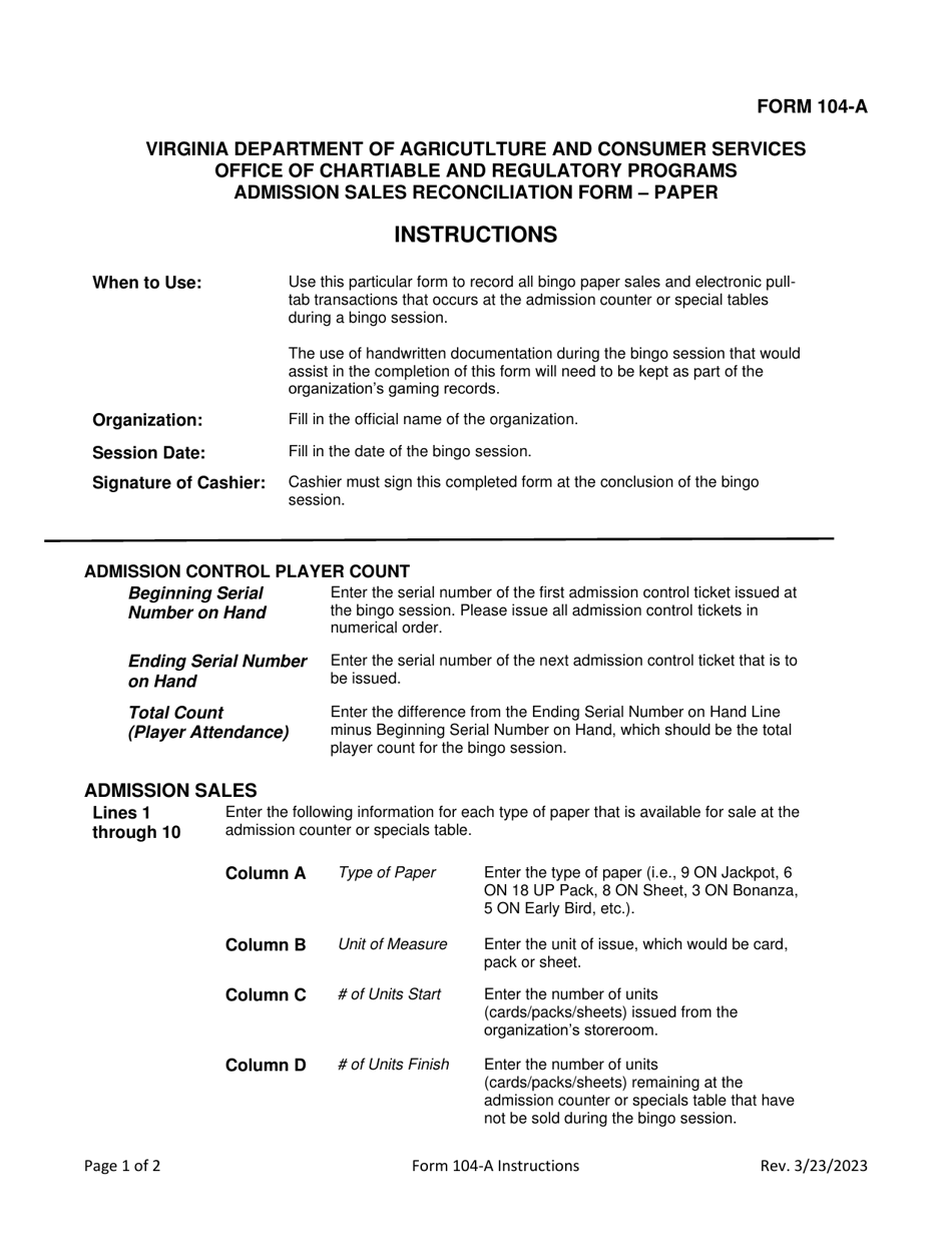 Download Instructions for Form 104-A Admission Sales Reconciliation ...