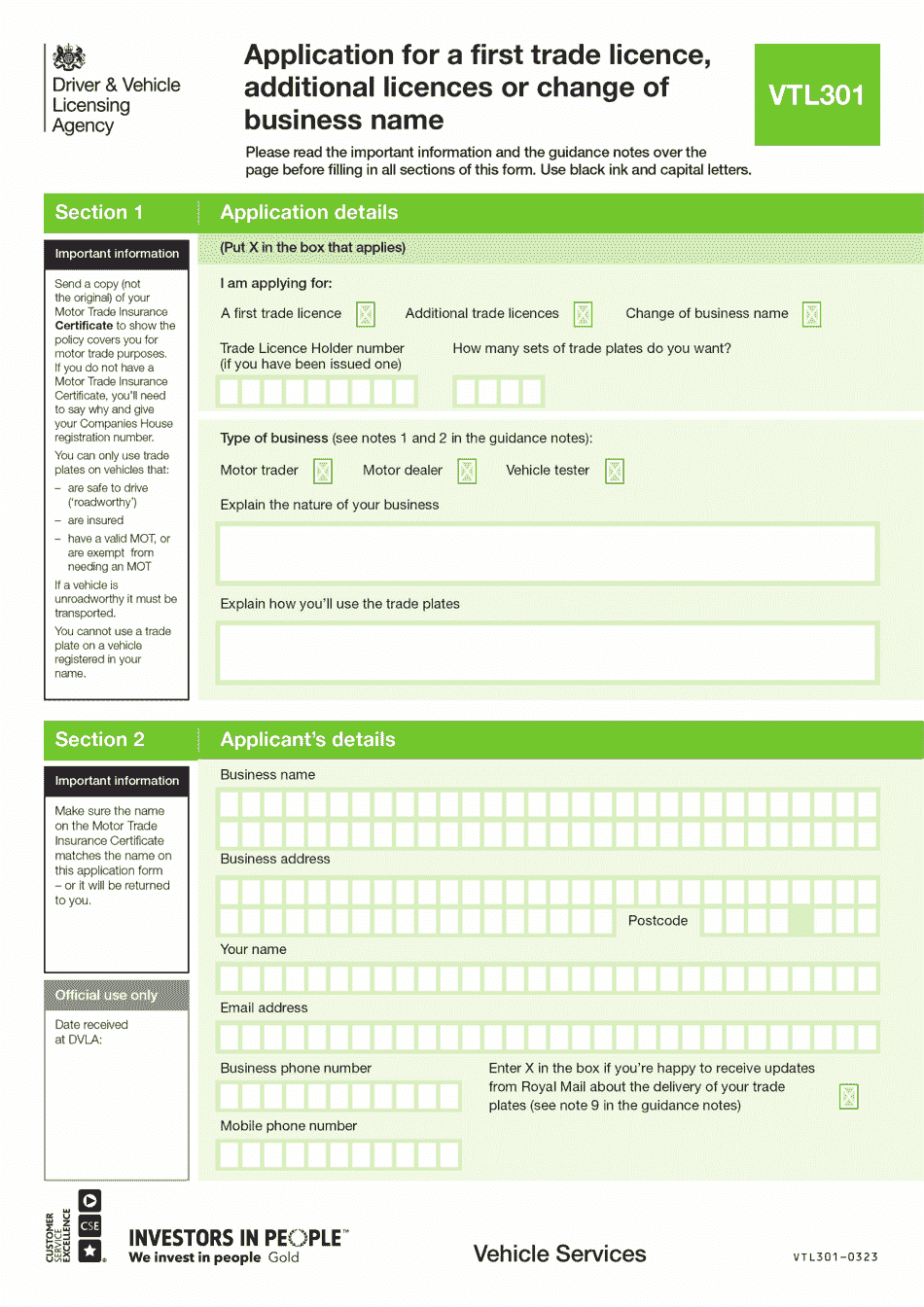 Form VTL301 Download Printable PDF or Fill Online Application for a ...