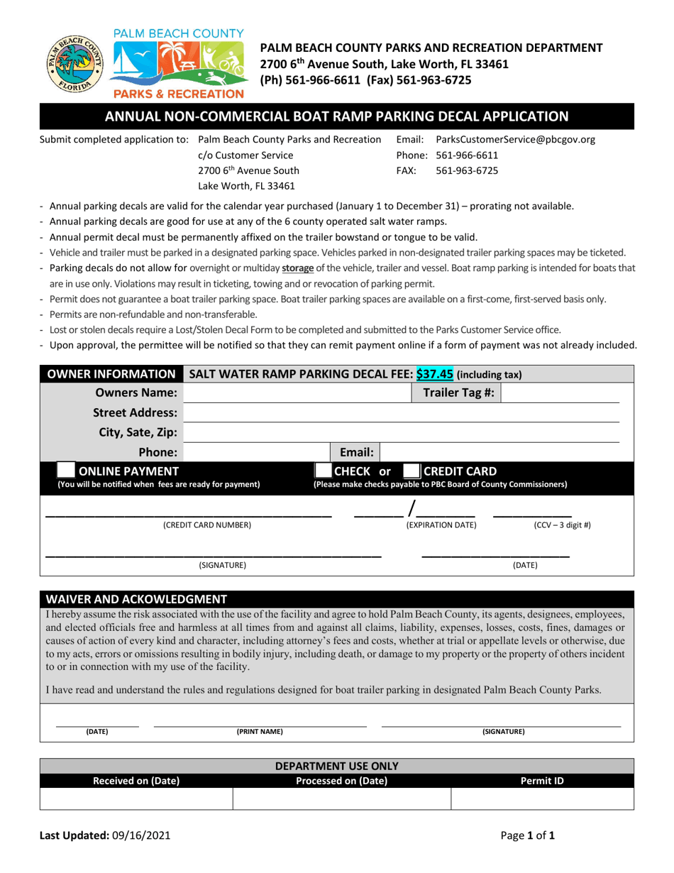 Palm Beach County, Florida Annual Non-commercial Boat Ramp Parking ...