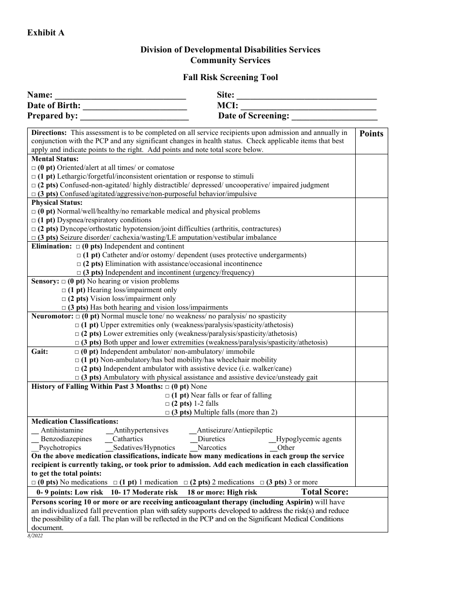 Delaware Fall Risk Screening Tool Download Printable PDF | Templateroller