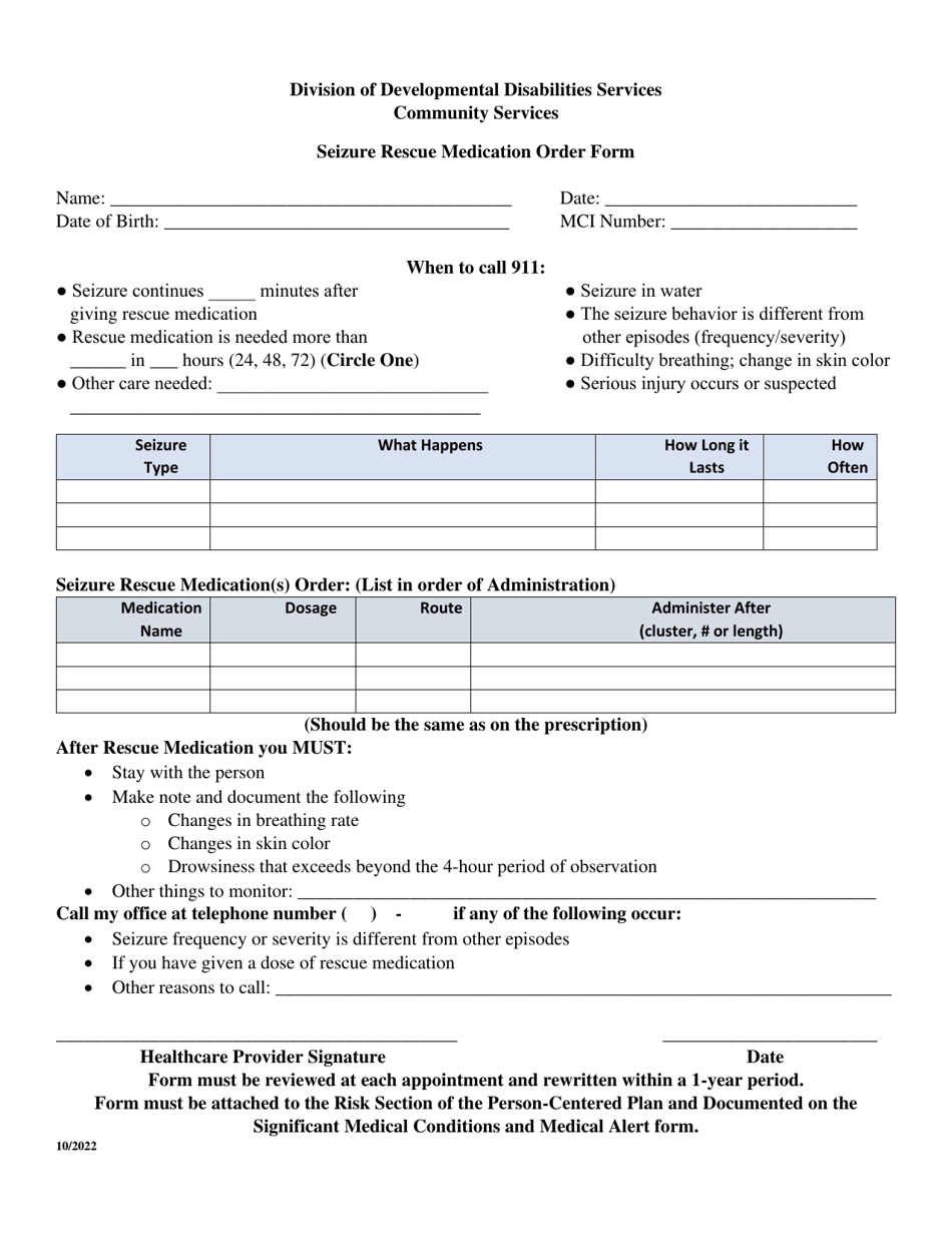 Delaware Seizure Rescue Medication Order Form - Fill Out, Sign Online ...