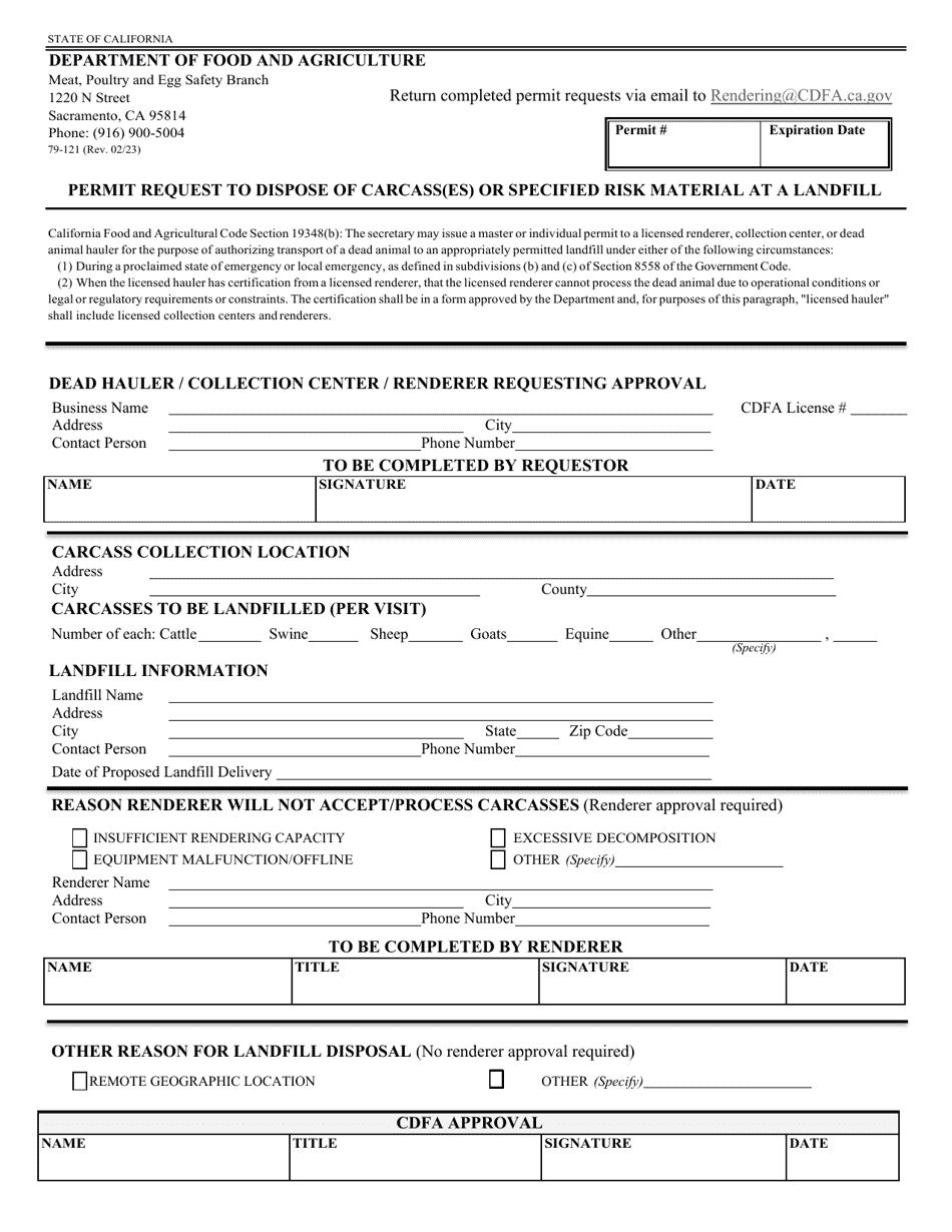 Form 79-121 Download Fillable PDF or Fill Online Permit Request to ...