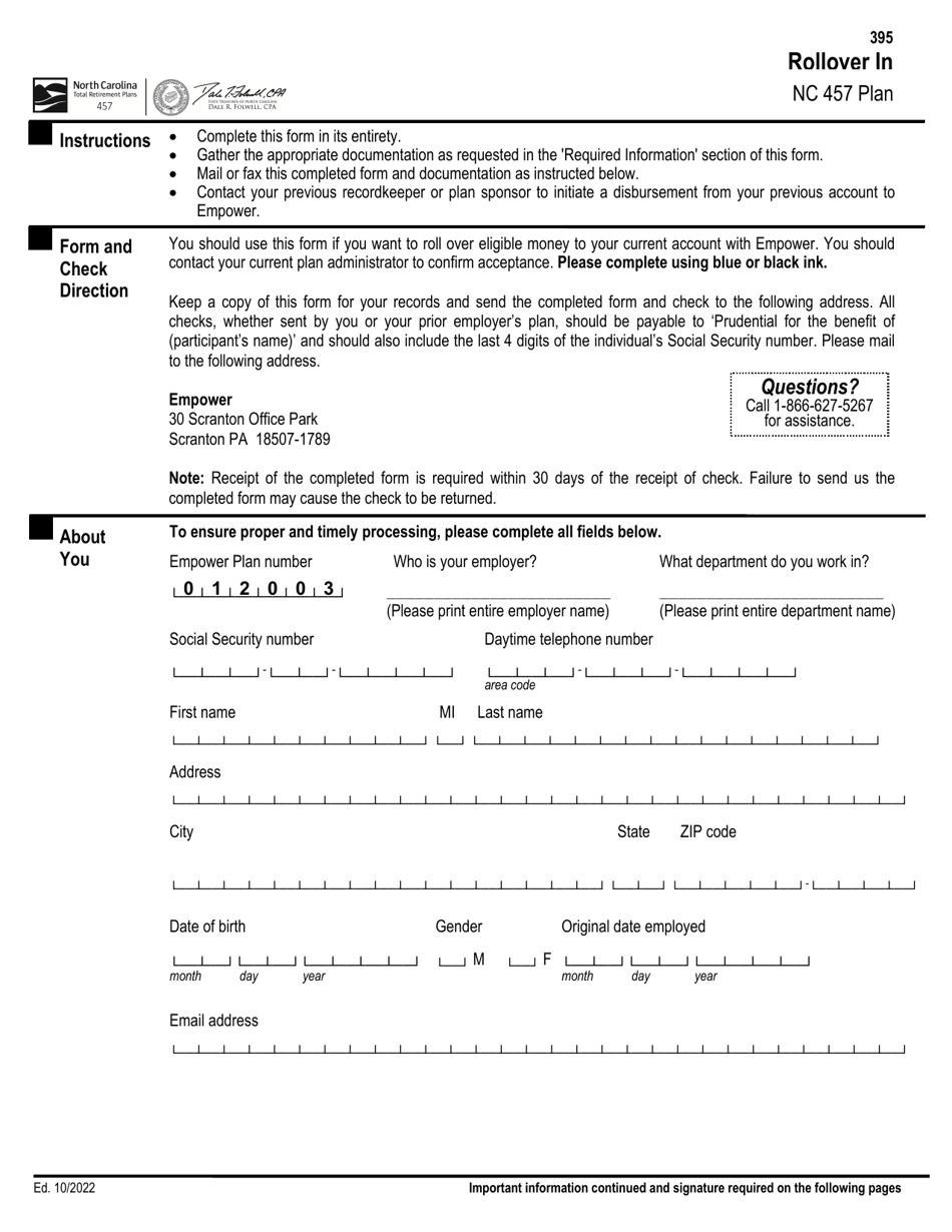 North Carolina Rollover in - Nc 457 Plan - Fill Out, Sign Online and ...