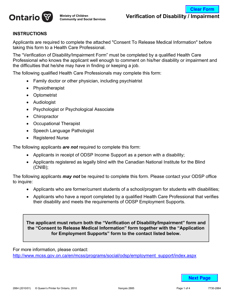 Form 2884 - Fill Out, Sign Online and Download Fillable PDF, Ontario ...