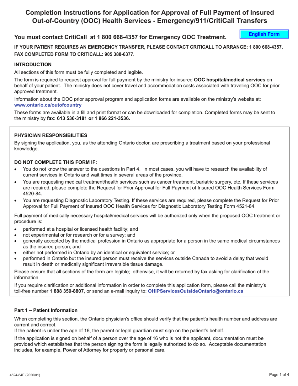Form 4524-84 - Fill Out, Sign Online and Download Fillable PDF, Ontario Canada | Templateroller