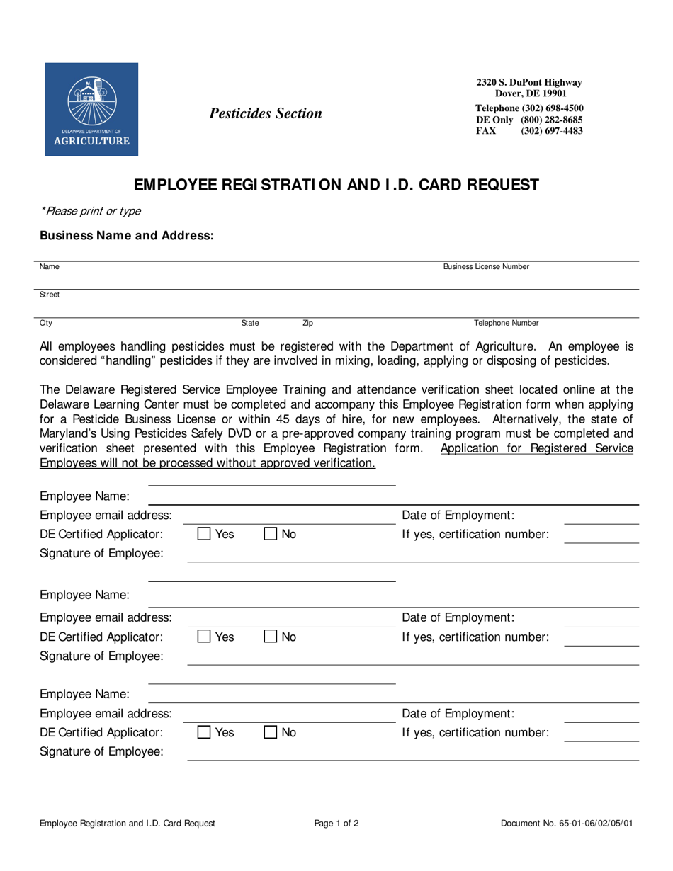 Delaware Employee Registration and I.d. Card Request - Fill Out, Sign ...