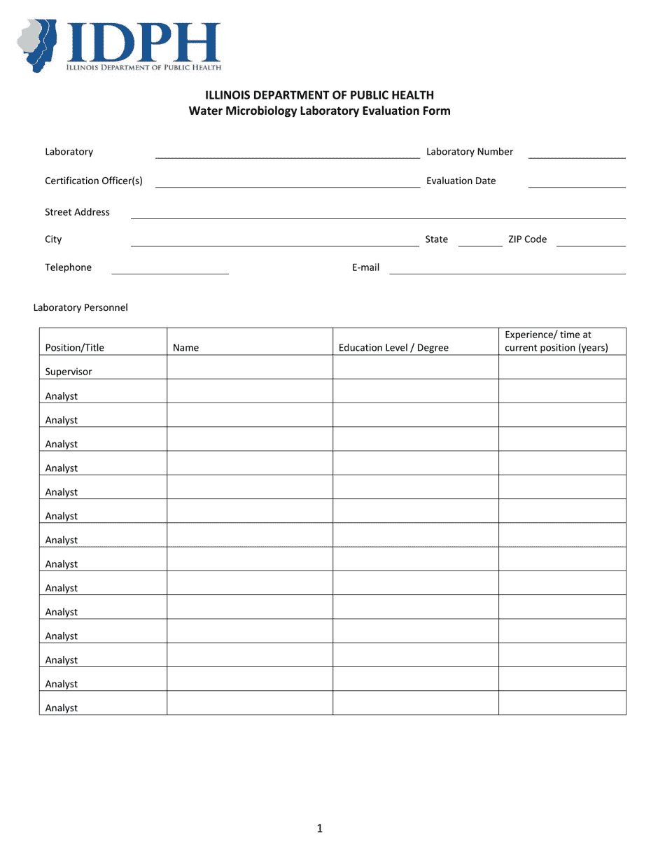 Illinois Water Microbiology Laboratory Evaluation Form Download ...
