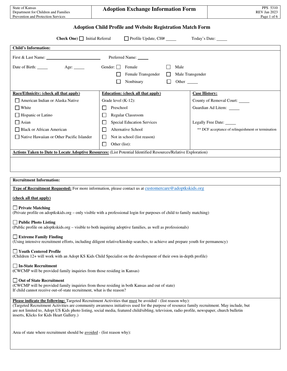 Form PPS5310 Download Printable PDF or Fill Online Adoption Exchange ...