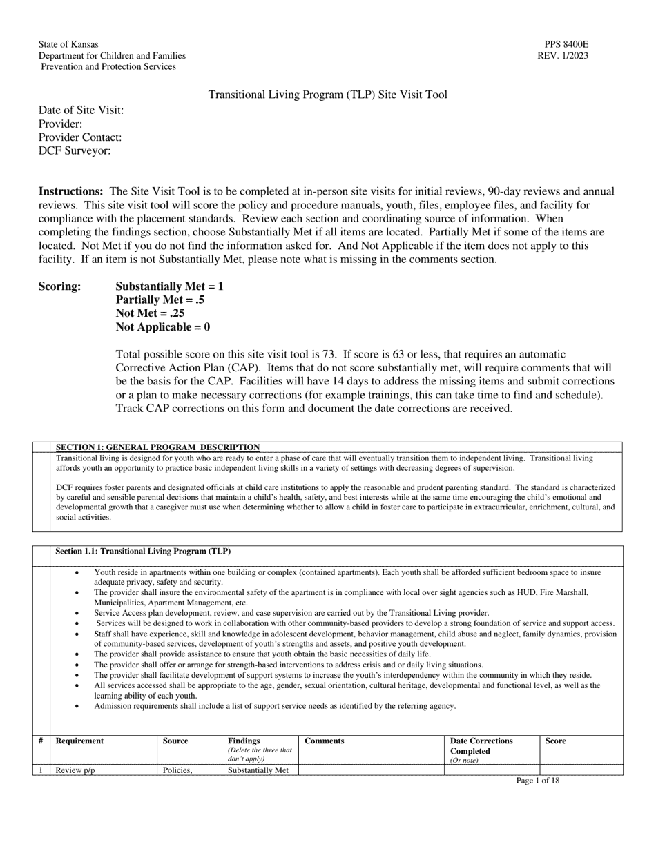 Form PPS8400E Download Printable PDF or Fill Online Transitional Living ...