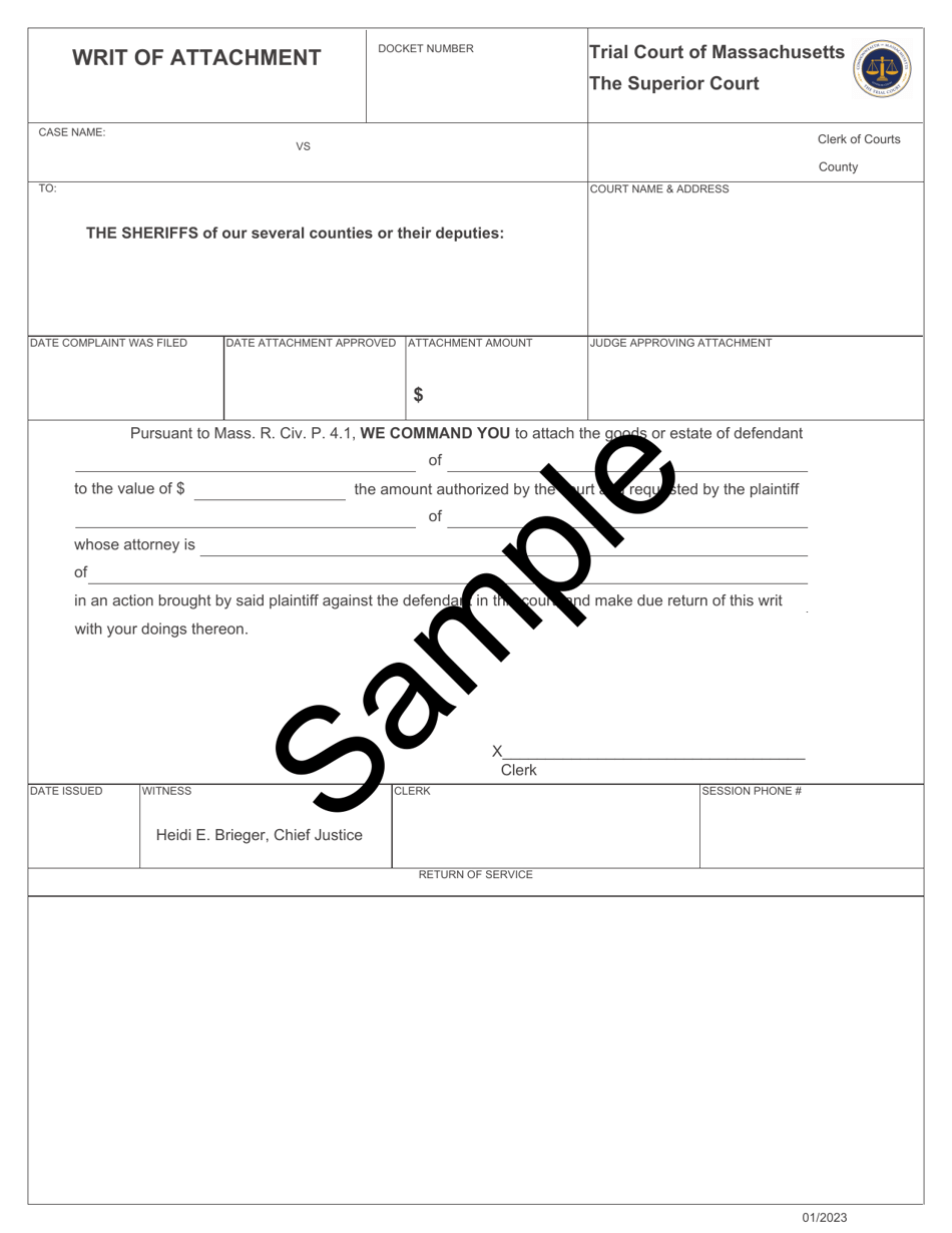 Massachusetts Writ of Attachment - Sample - Fill Out, Sign Online and ...