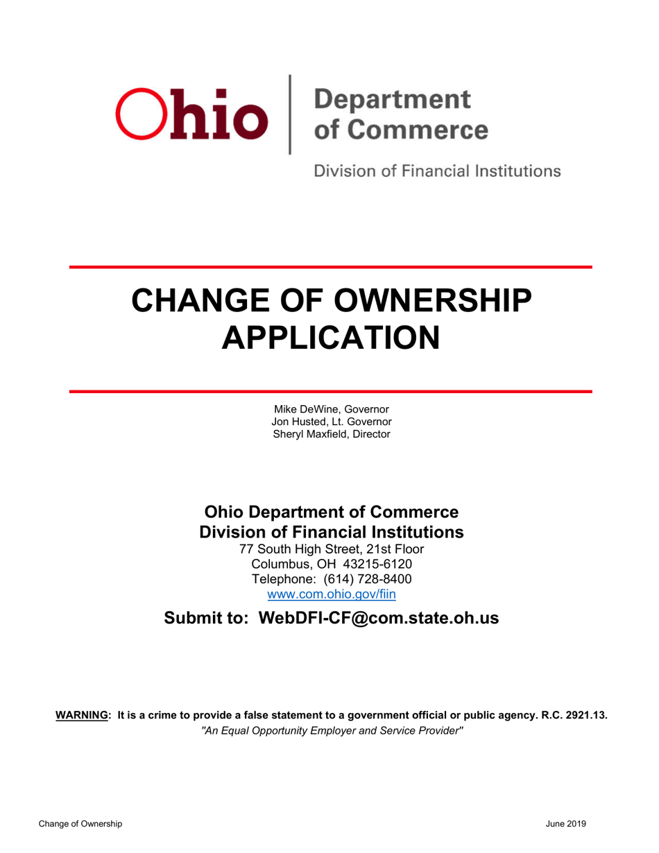 Ohio Pawnbroker Change of Ownership Application - Fill Out, Sign Online ...