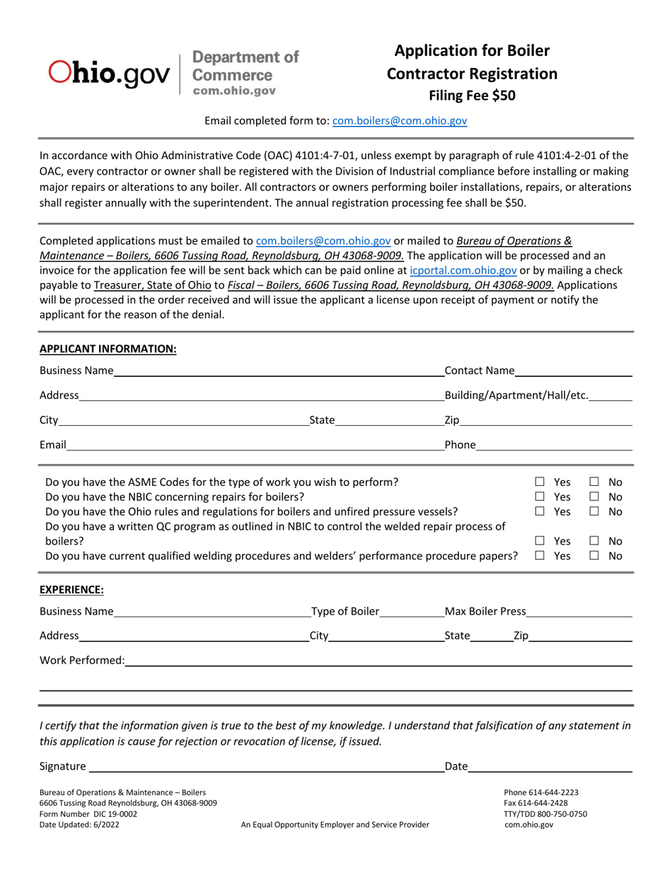 Form DIC19-0002 Download Fillable PDF or Fill Online Application for ...