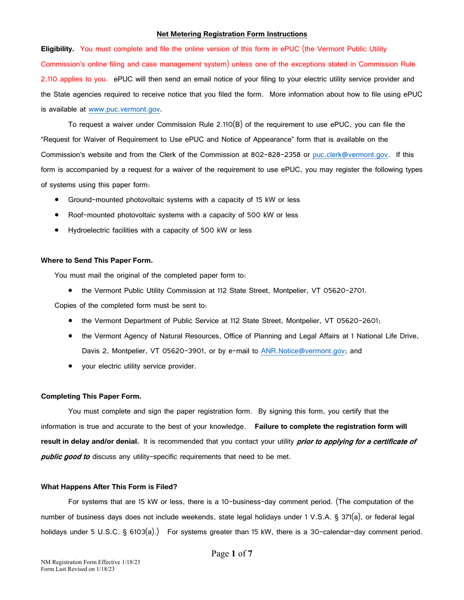 Vermont Net-Metering Registration Form Download Fillable PDF 2019 ...