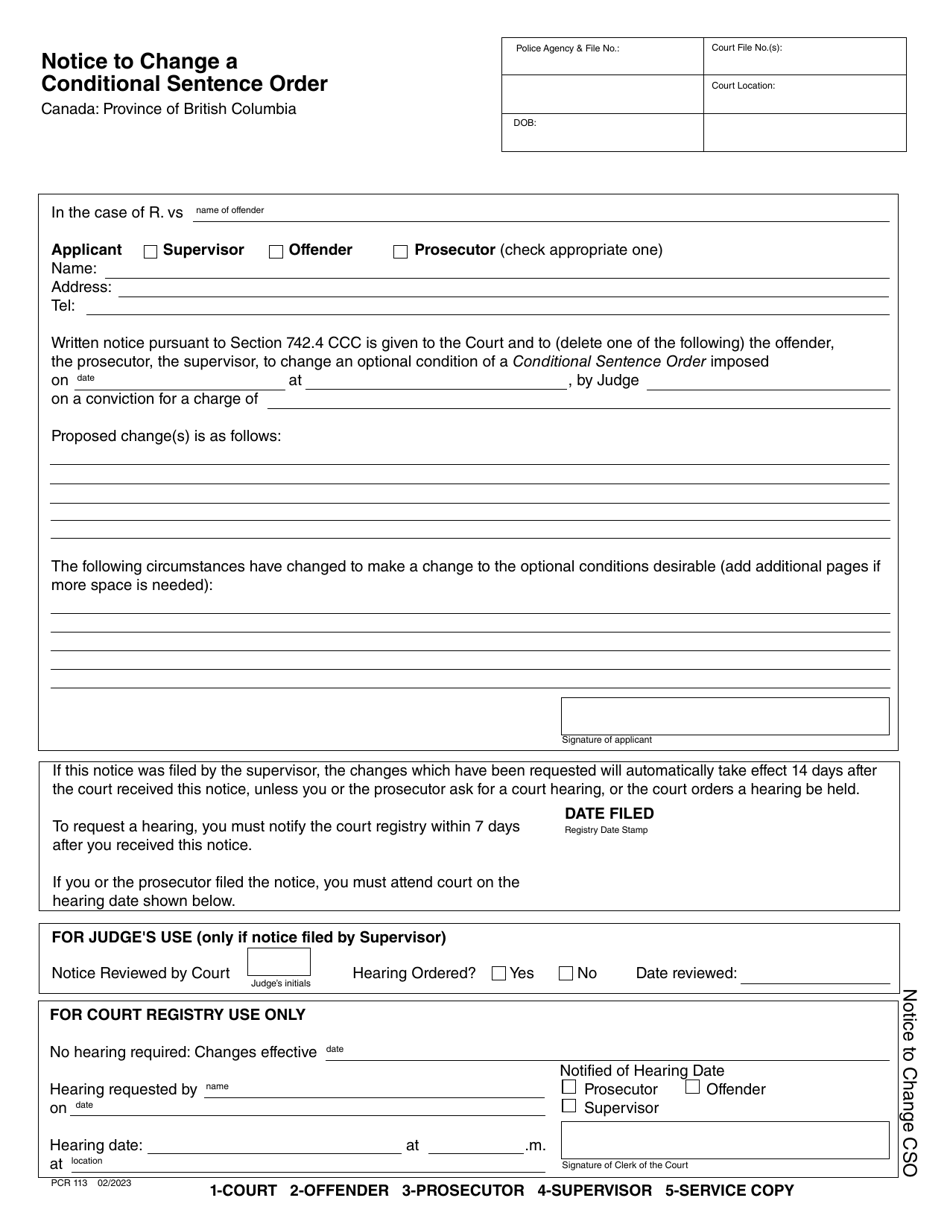 Form PCR113 Download Fillable PDF or Fill Online Notice to Change a ...