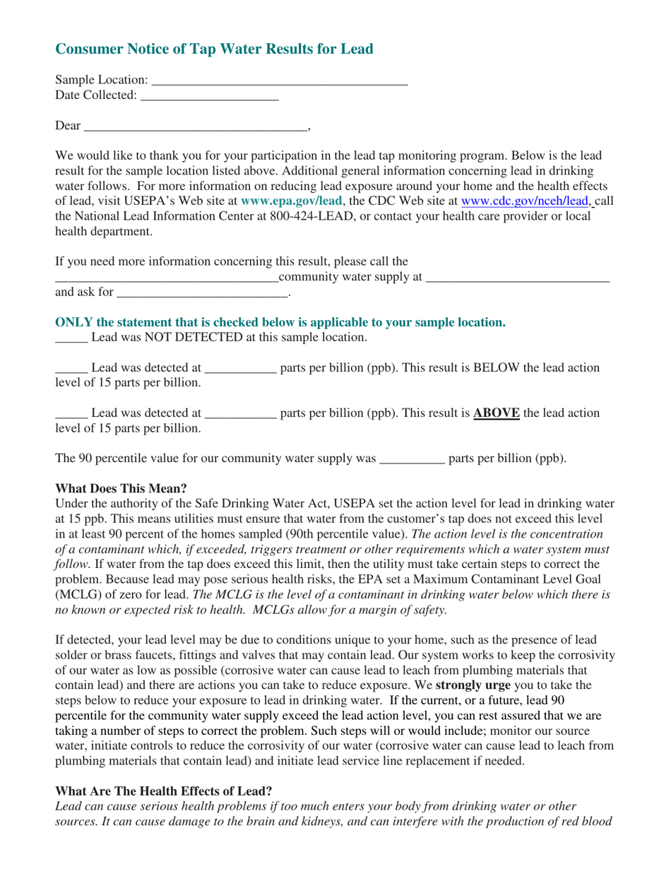 Illinois Consumer Notice of Tap Water Results for Lead - Fill Out, Sign ...