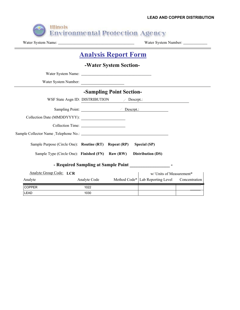 Illinois Lead and Copper Distribution Analysis Report Form - Fill Out, Sign Online and Download ...