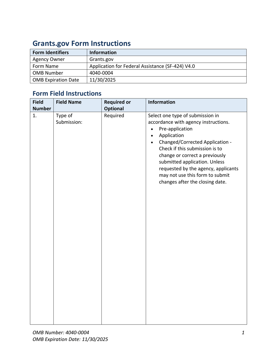 Download Instructions for Form SF-424 Application for Federal ...