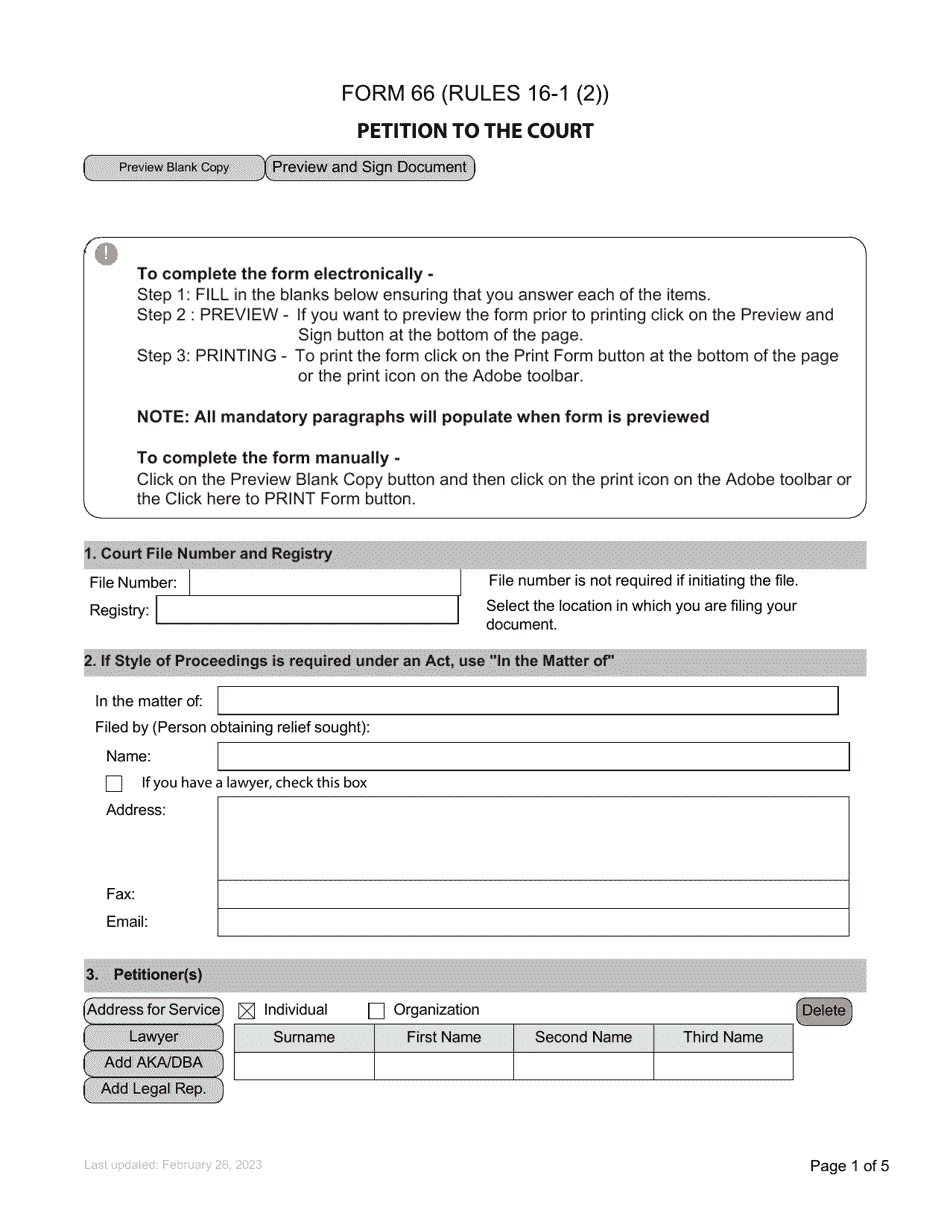 Form 66 Download Fillable PDF or Fill Online Petition to the Court ...