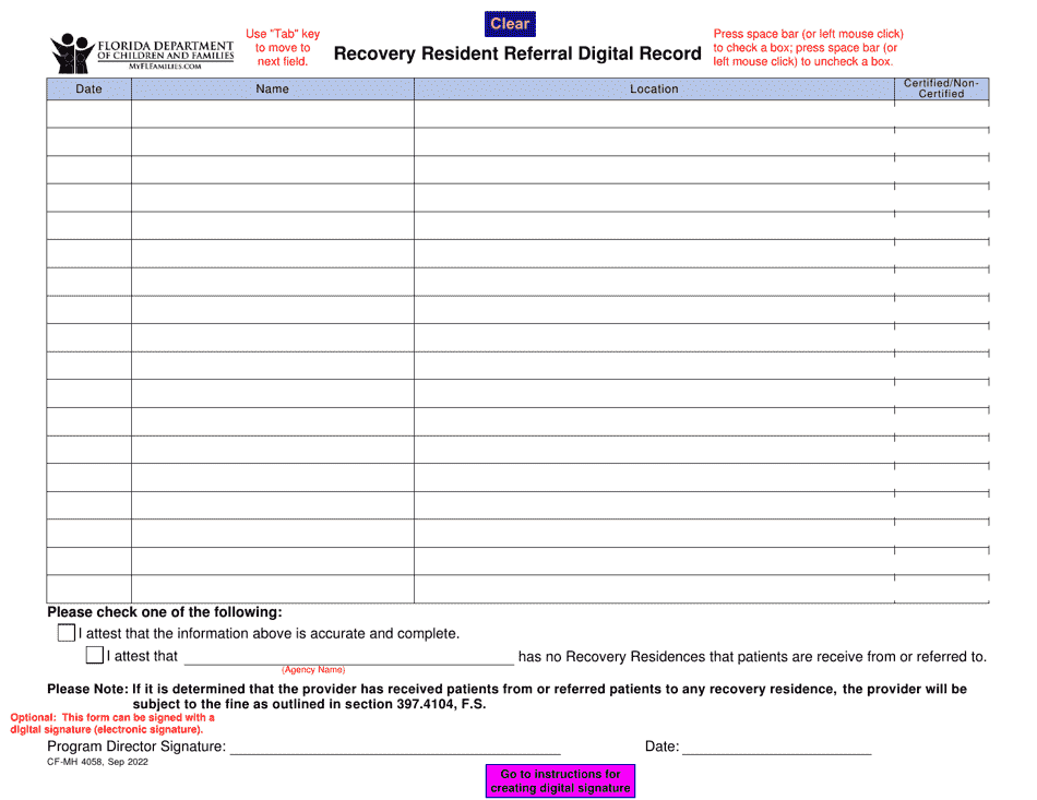 Form CF-MH4058 - Fill Out, Sign Online and Download Fillable PDF ...