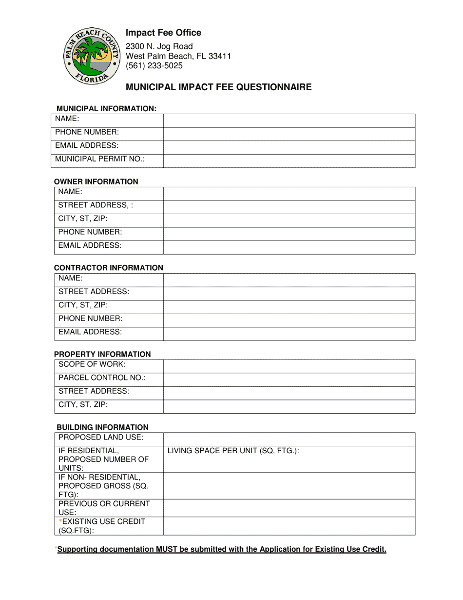 Palm Beach County, Florida Municipal Impact Fee Questionnaire - Fill ...