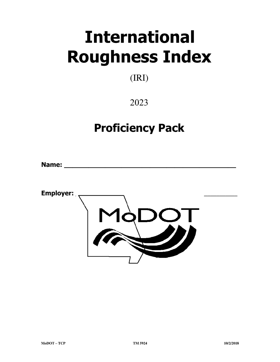 2023 Missouri International Roughness Index Proficiency Pack - Fill Out ...