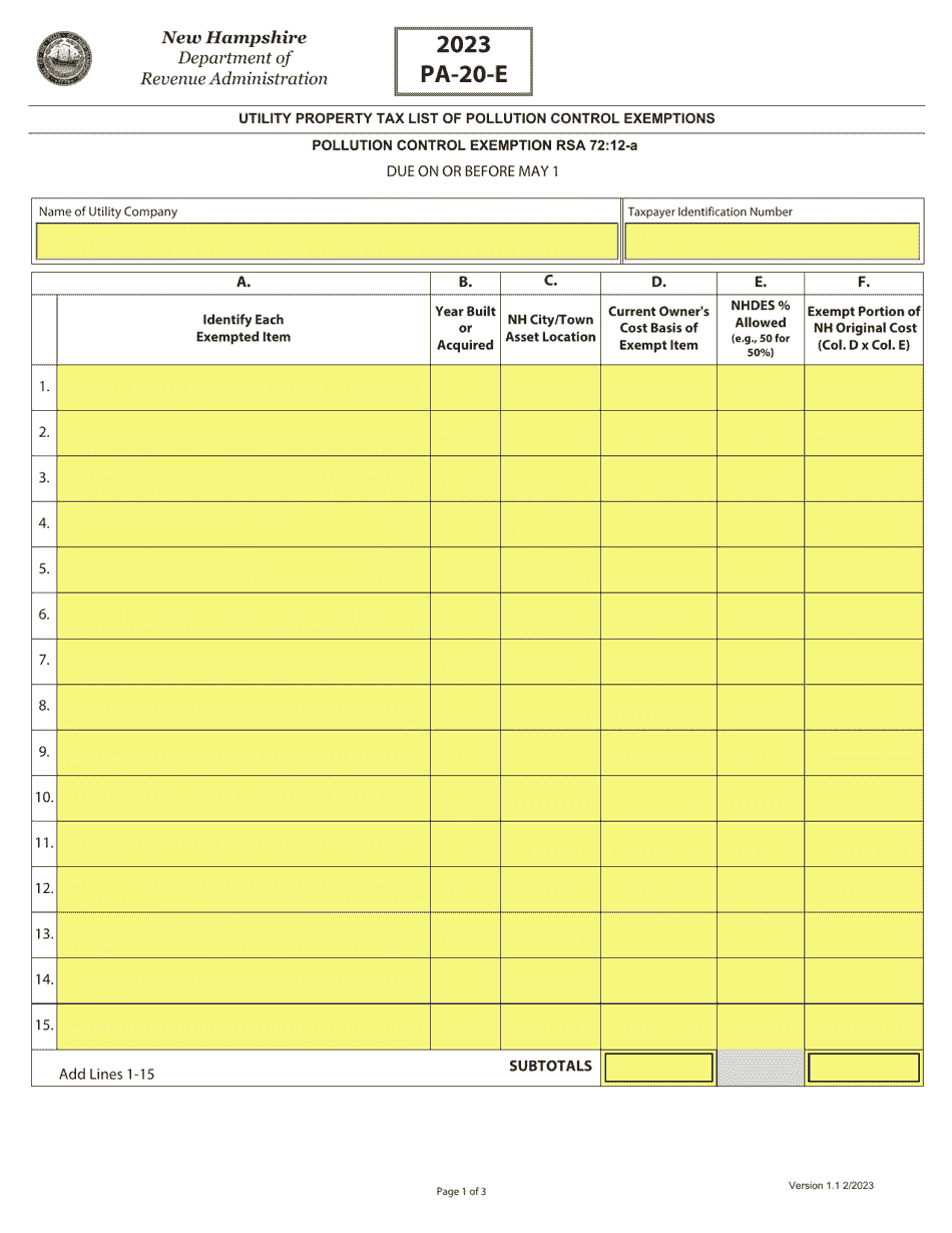 Form PA-20-E - 2023 - Fill Out, Sign Online and Download Fillable PDF ...