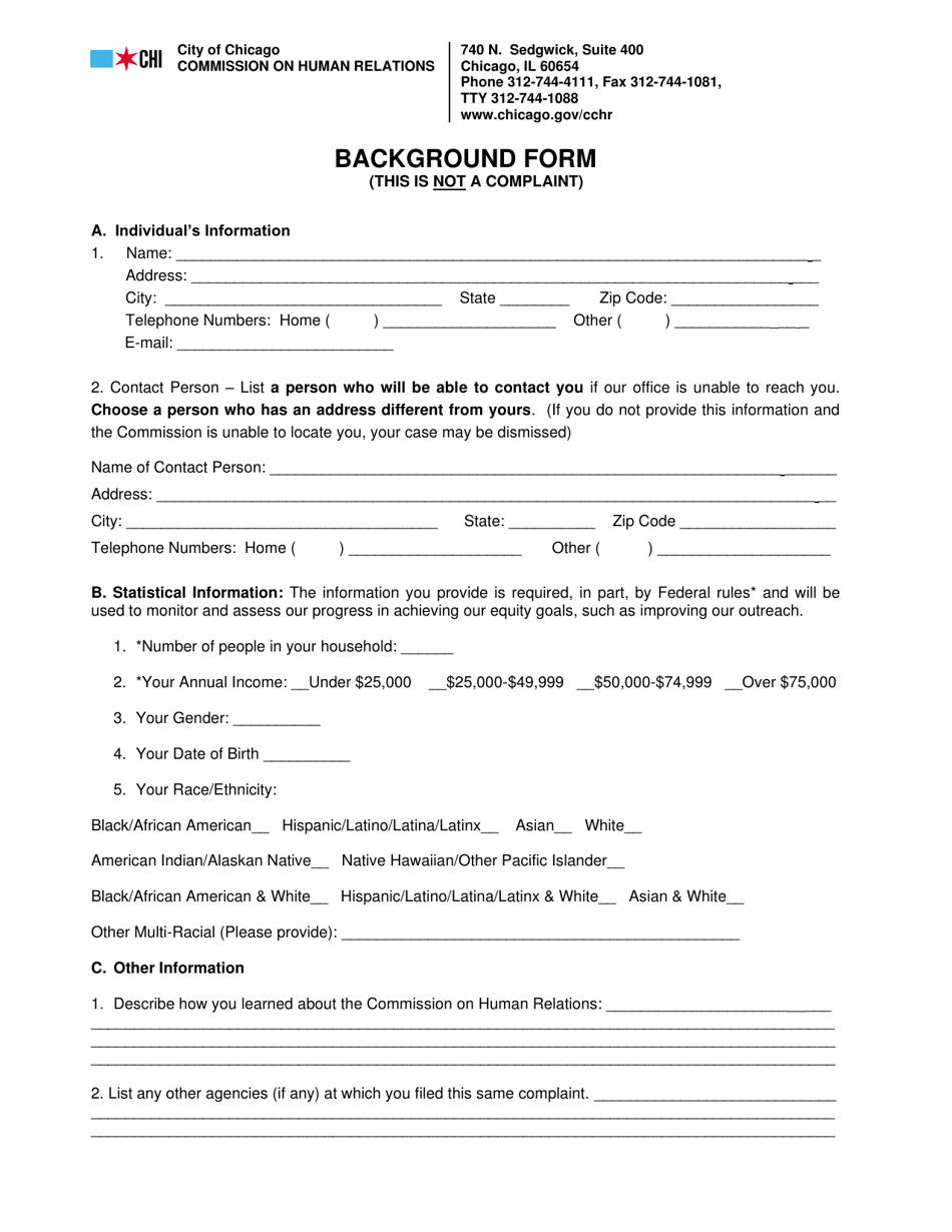 City of Chicago, Illinois Background Form - Fill Out, Sign Online and ...