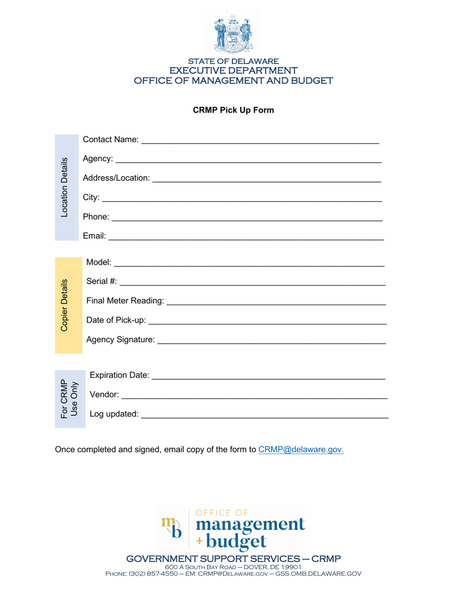 Delaware Copier Pick-Up Form - Fill Out, Sign Online and Download PDF ...