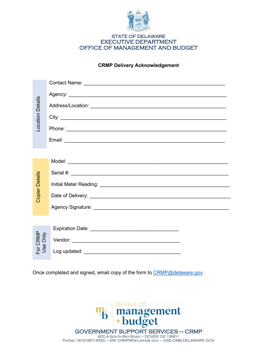 Delaware Copier Delivery Acknowledgement Form - Fill Out, Sign Online ...