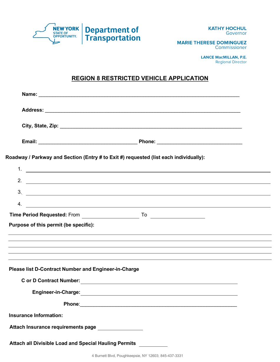 New York Region 8 Restricted Vehicle Application - Fill Out, Sign ...
